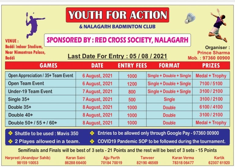 BADMINTON TOURNAMENT – BADDI (HP) - Badmintonpb